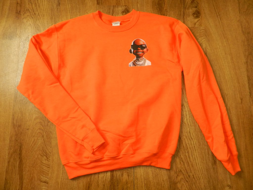Orange - Long Sleeve Fleece Crew W/ Big Head Chest LOGO & Back Hustle ...
